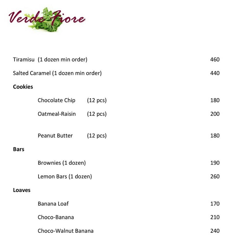 Menu at Verde Fiore, San Juan