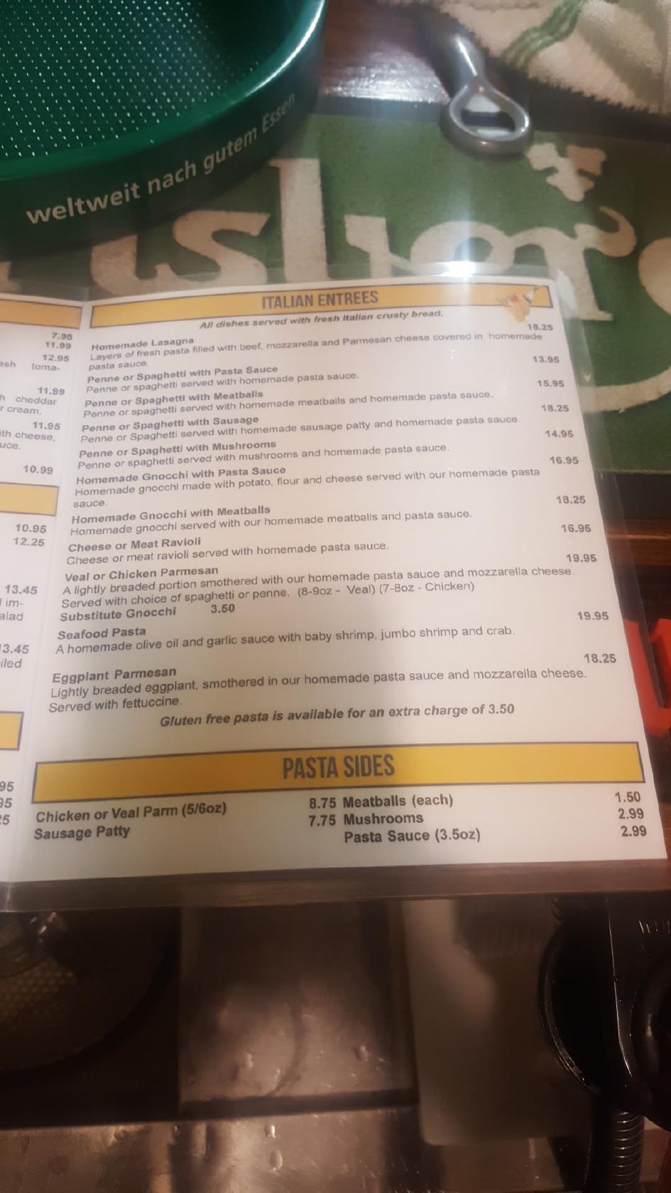 Menu at CC's Dugout Italian Eatery restaurant, Welland
