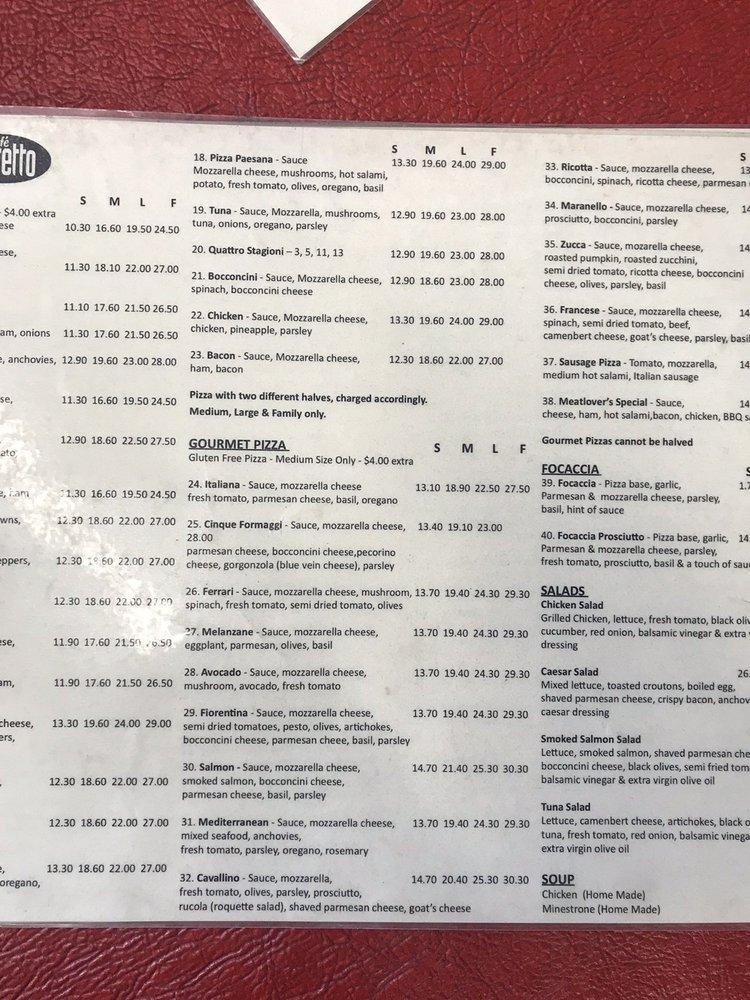Menu at Cafe Corretto, Carlton