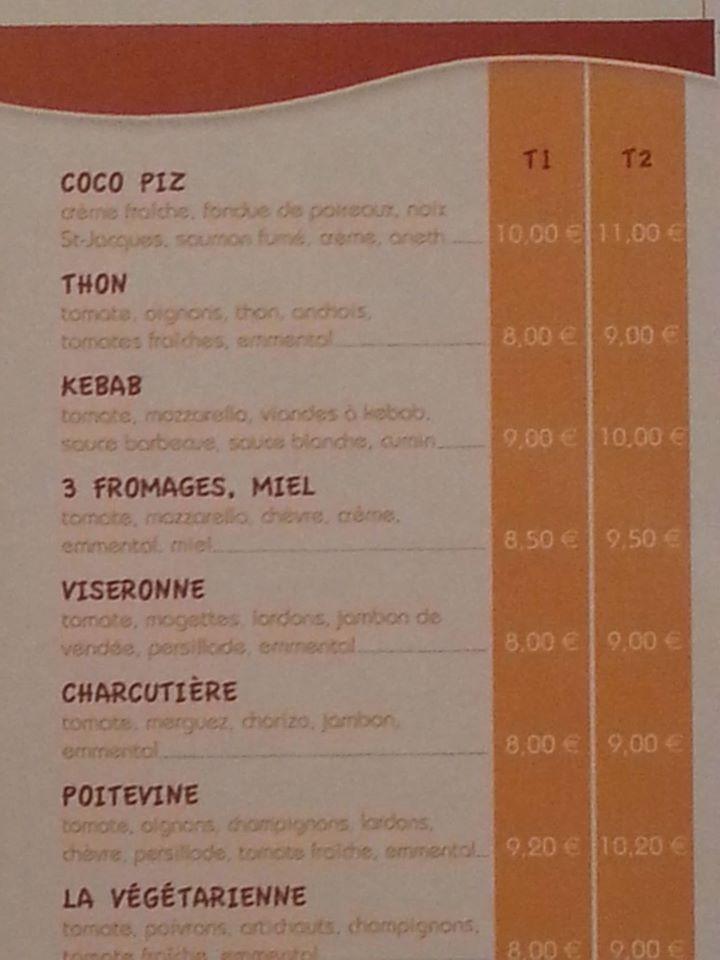 Menu at Coco Pizza pizzeria, Vix