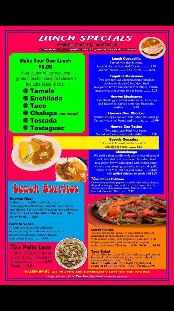 Menu at Nacho's Mexican Grill Tomahawk restaurant, Tomahawk