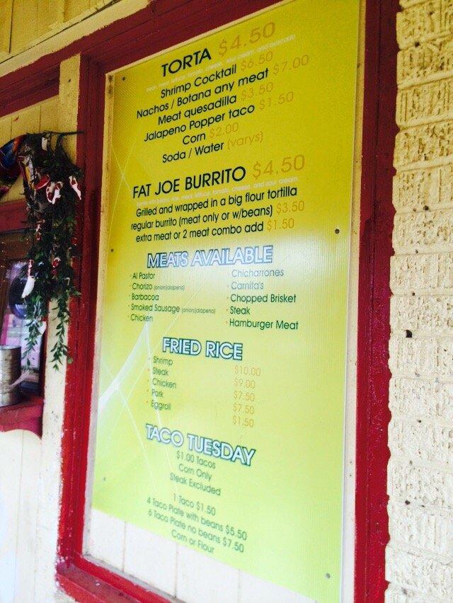 Menu at El Taco Taco restaurant, Plainview