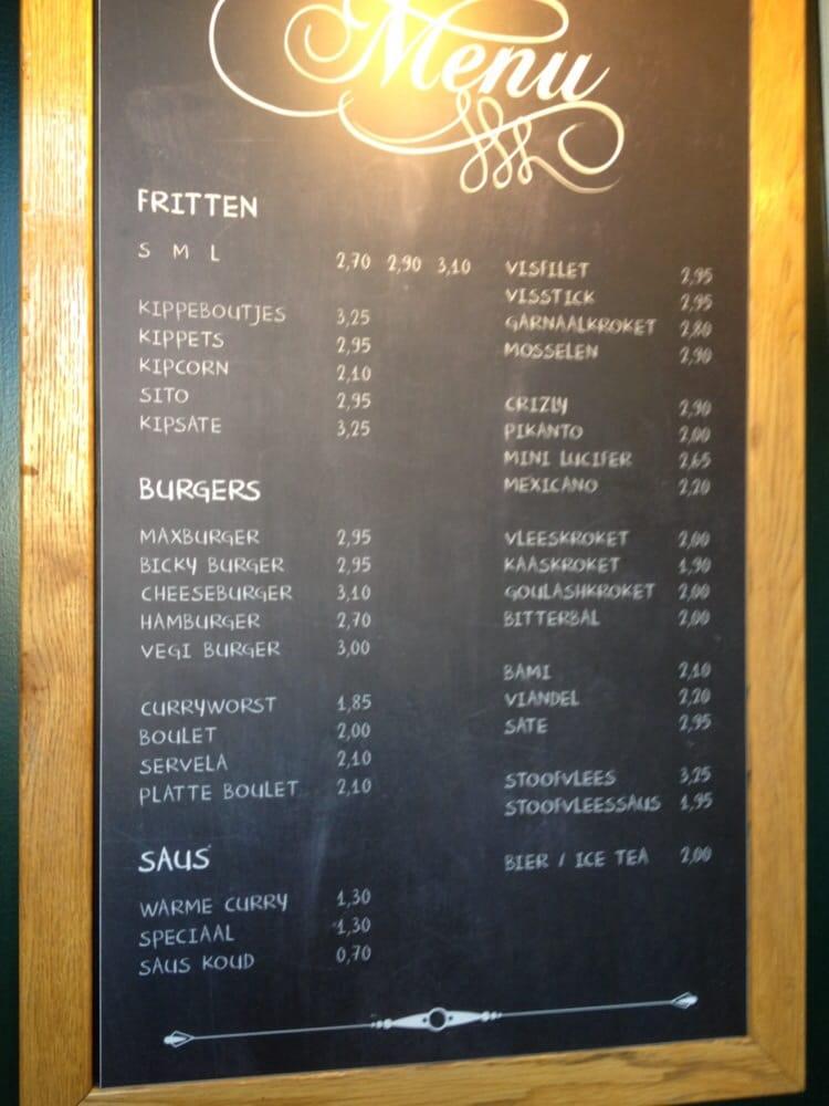 Menu at Fritkot Max, Antwerp