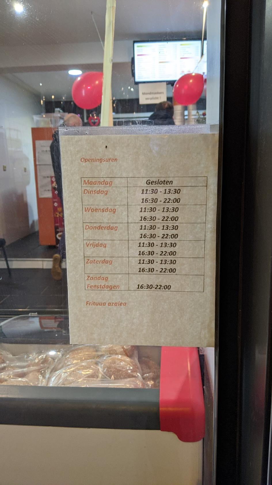 Menu at Frituur Azalea, Leuven