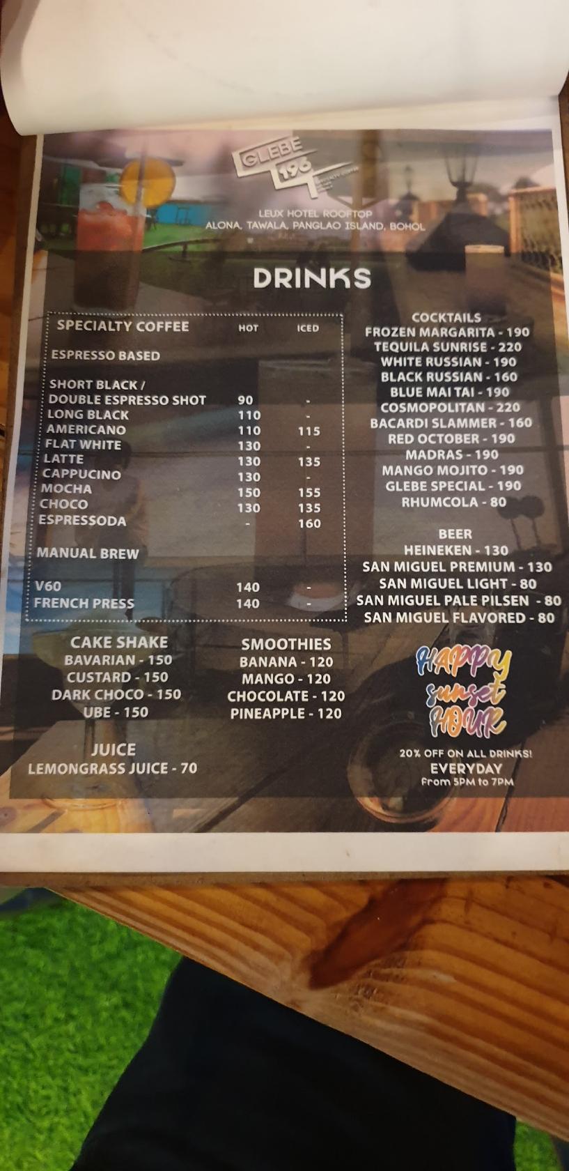 Menu at The Glebe Coffee, Panglao