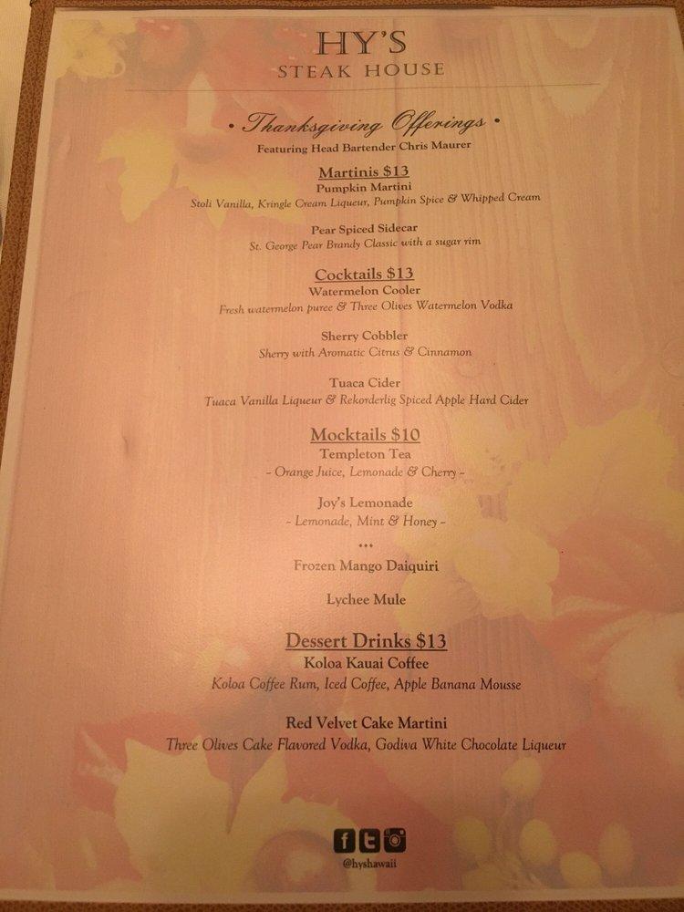Menu at Hy's Steak House steakhouse, Honolulu