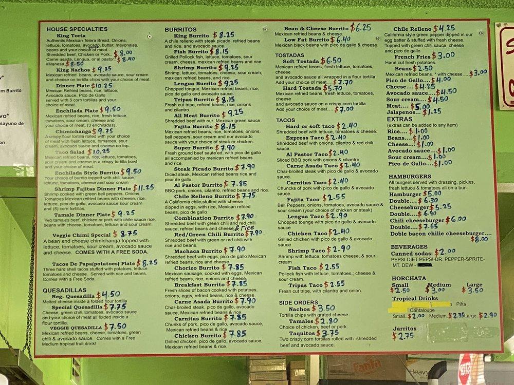 Menu at King Torta restaurant, North Plains