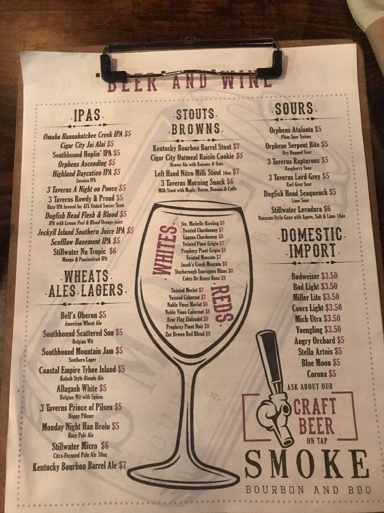 Menu at Smoke Bourbon and BBQ, Columbus