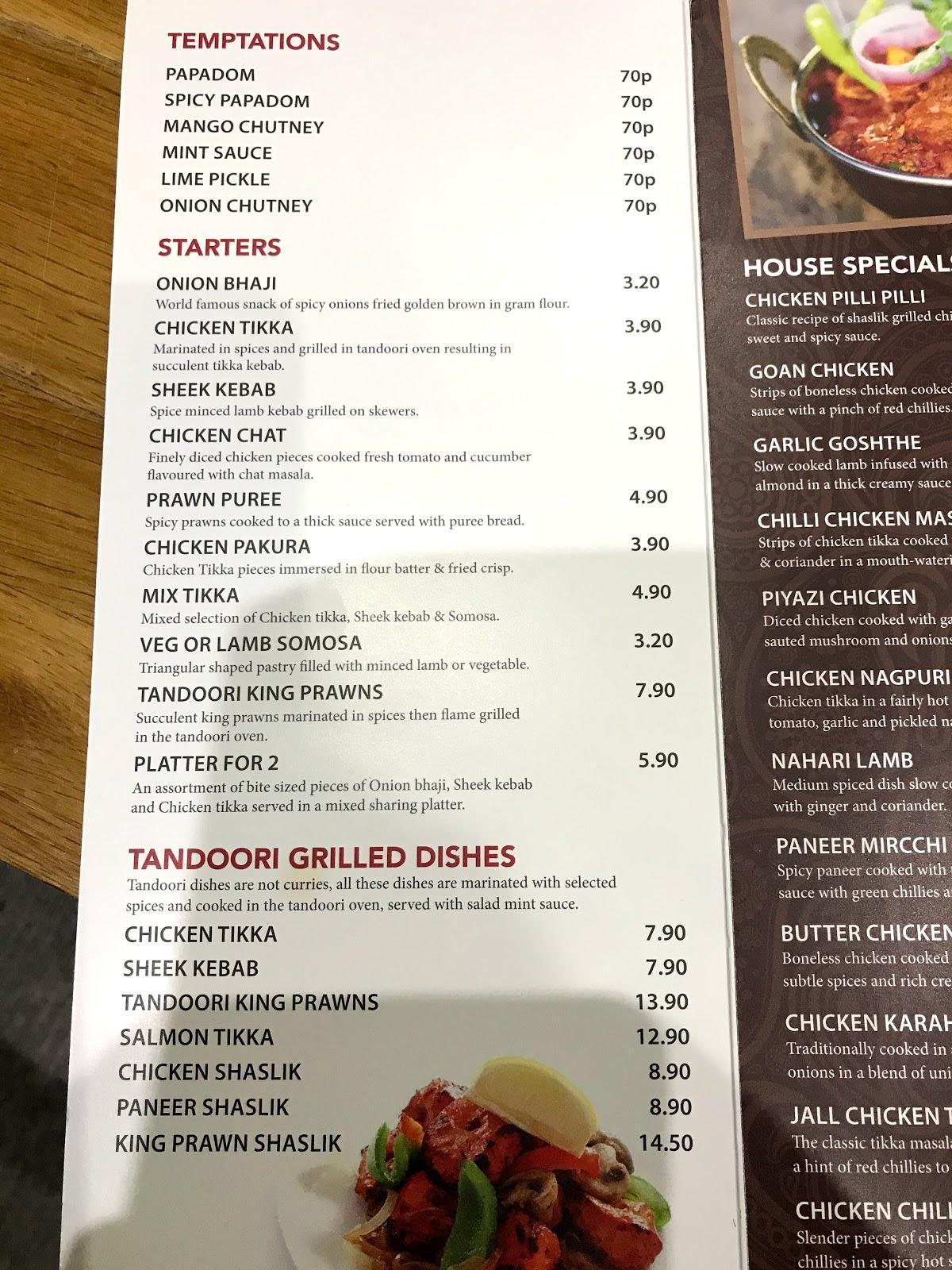 Menu at Spice Dunes restaurant, Farrington Gurney, Spice Dunes