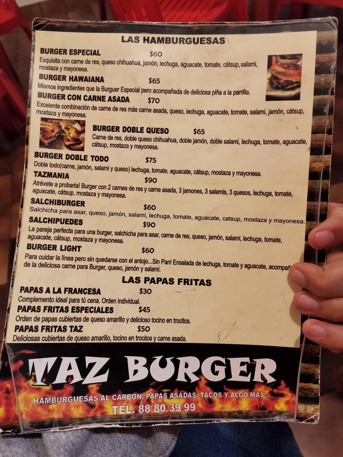 Menu at Taz Burger restaurant, Monterrey, 290 L 1