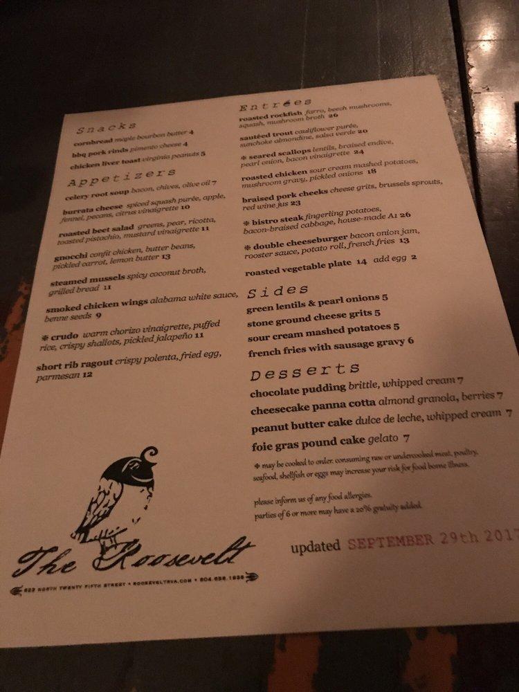 Menu at The Roosevelt pub & bar, Richmond