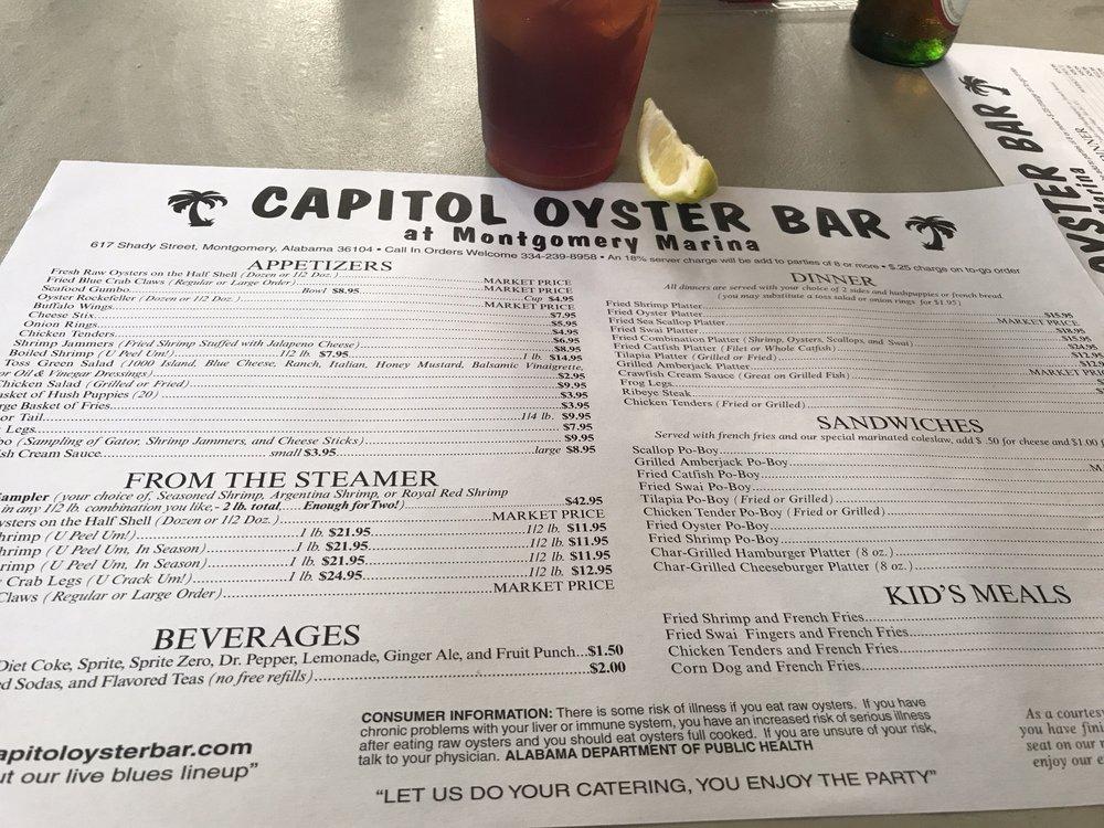 Menu at Capitol Oyster Bar, Montgomery