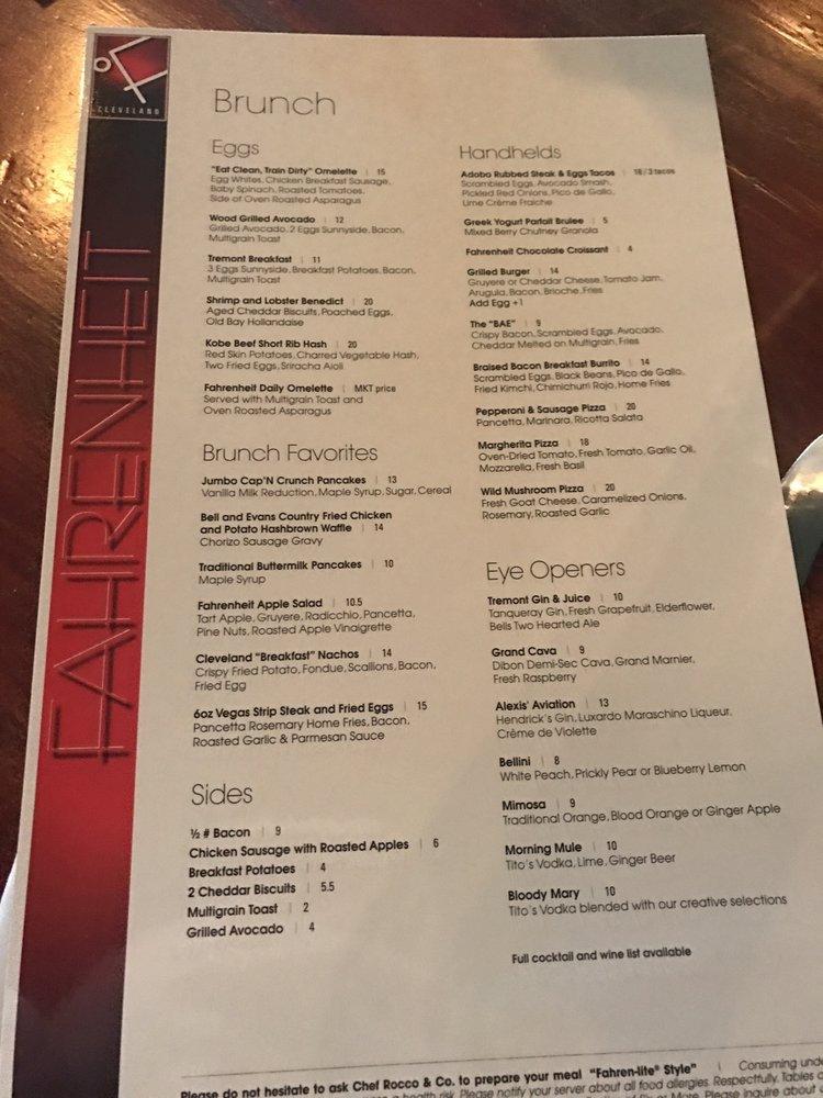 Menu at Fahrenheit pub & bar, Cleveland