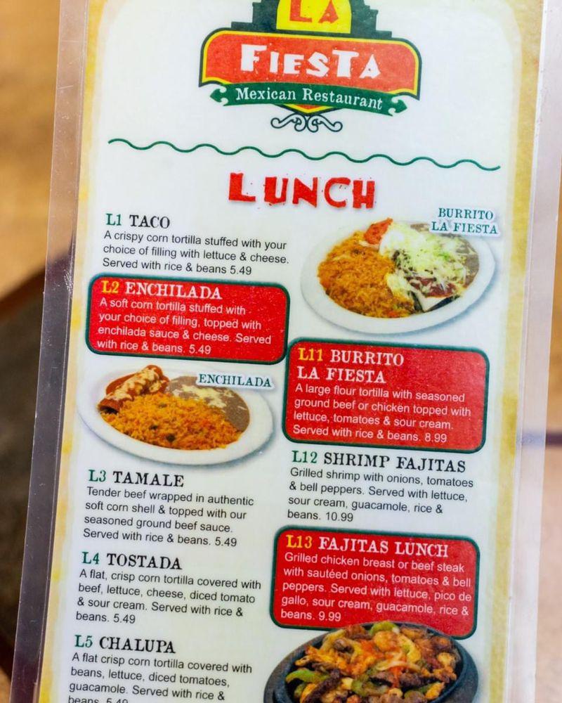 Menu at La Fiesta restaurant, Duncan