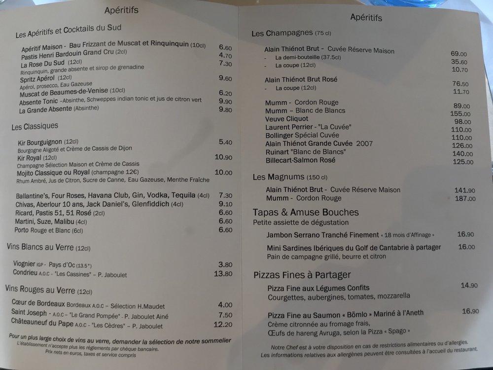 Menu au Brasserie Le Sud restaurant, Lyon