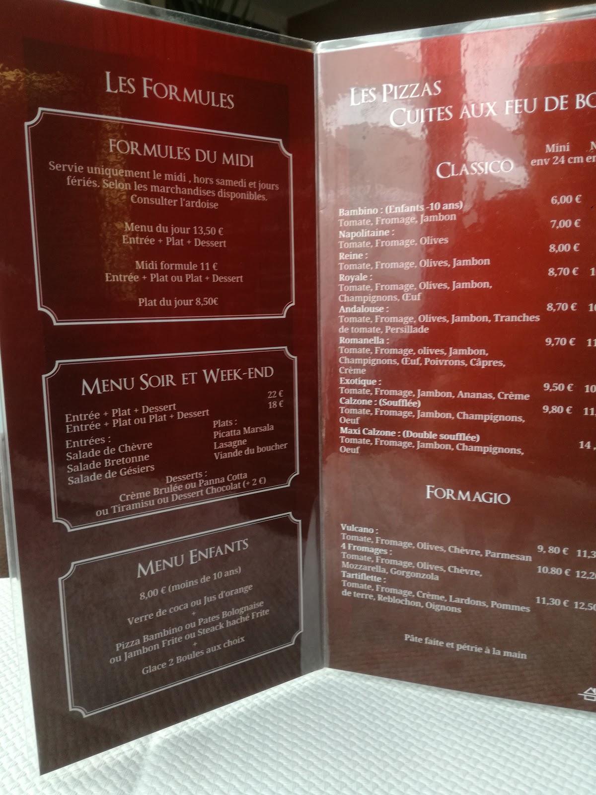 Menu at Bella Vita pizzeria, Lorient