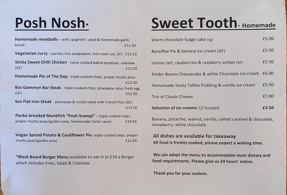 Menu at Bird in Bush Inn and Coffee Shop Elsdon Northumberland pub ...
