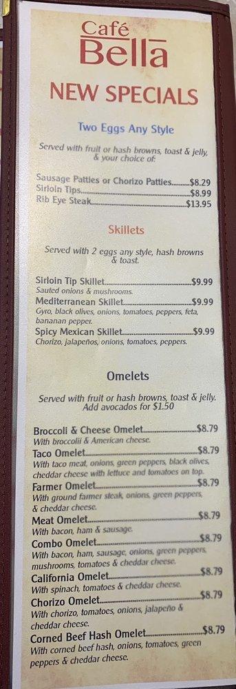 Menu at Cafe Bella, Sheboygan