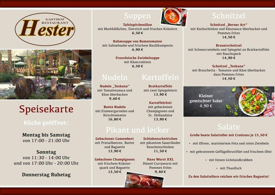 Speisekarte von Gasthof Ernst Hester restaurant, Bestwig