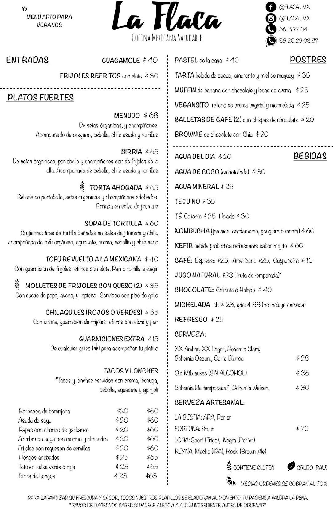 Carta del restaurante La Flaca, Guadalajara, Av. Miguel Hidalgo y ...