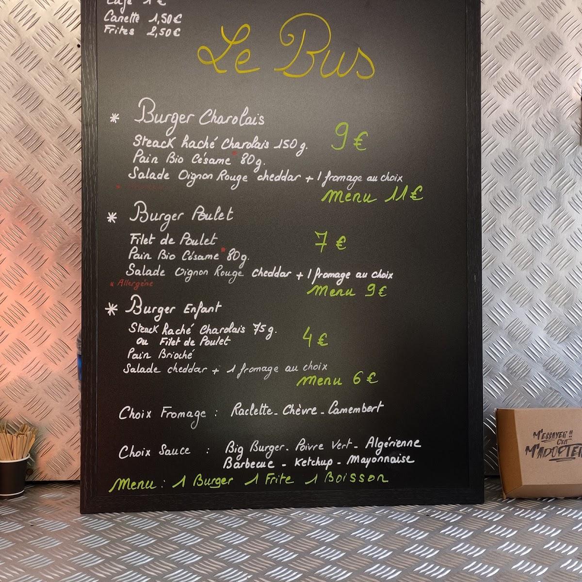 Menu at Le Bus restaurant, Saint-Ouen-l'Aumône