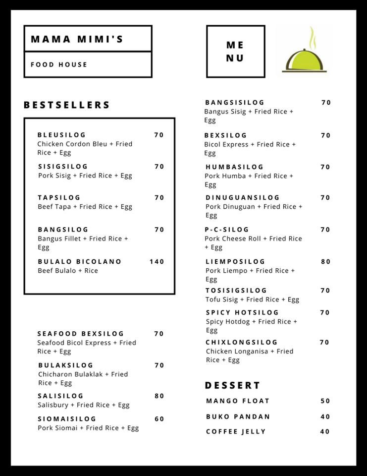 Menu at Mama Mimi's Food House cafe, Makati