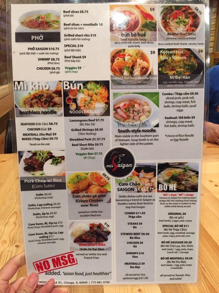 Menu at Miss Saigon Restaurant, Chicago