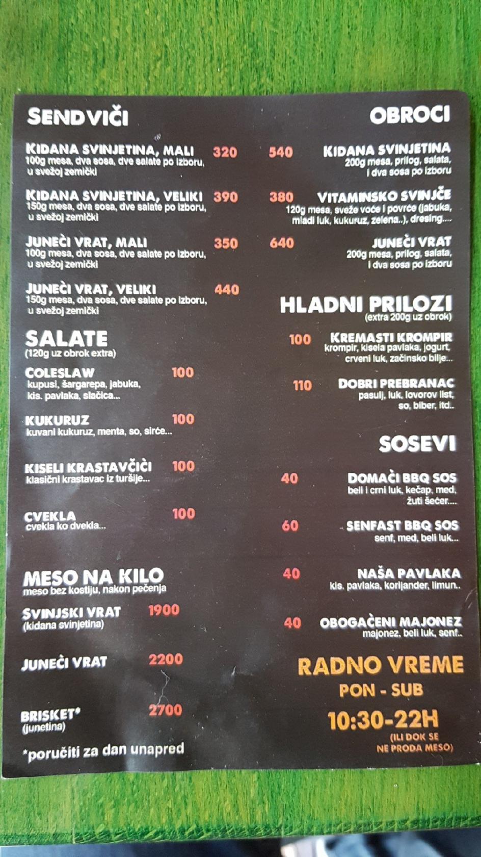 Menu at Sting cafe, Novi Sad