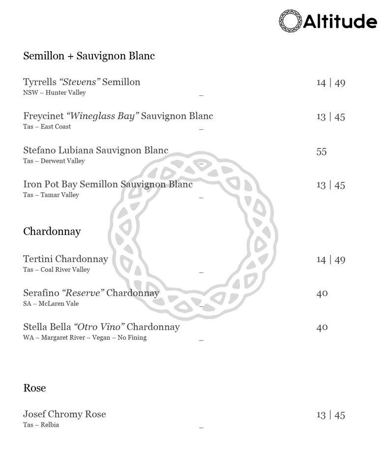 Menu at Altitude Restaurant & Functions, Lauderdale
