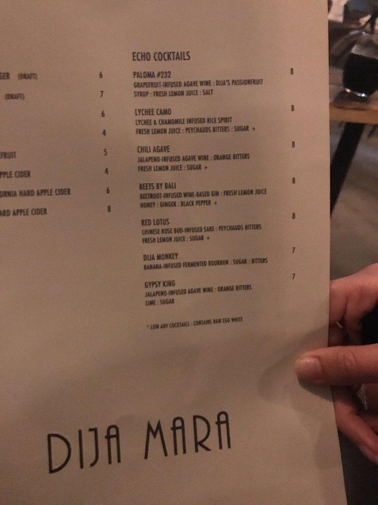 Menu at Dija Mara restaurant, Oceanside