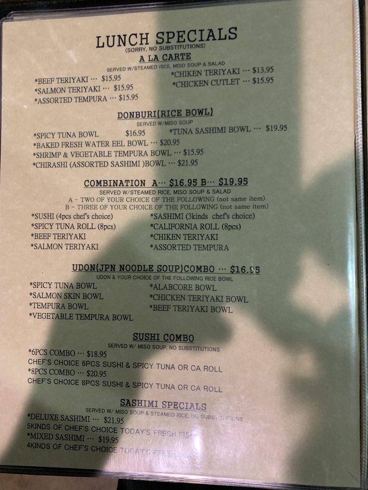 Menu at Hanami Sushi restaurant, Calabasas