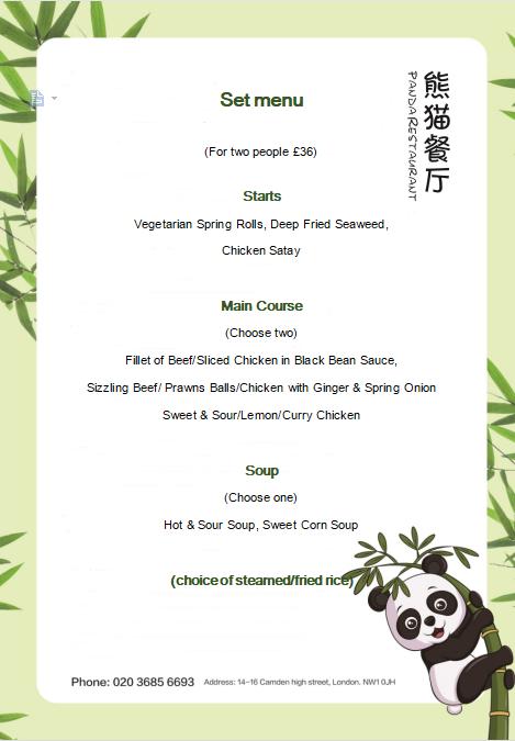 Menu at Jinli Chinese Restaurant Mornington Crescent, London