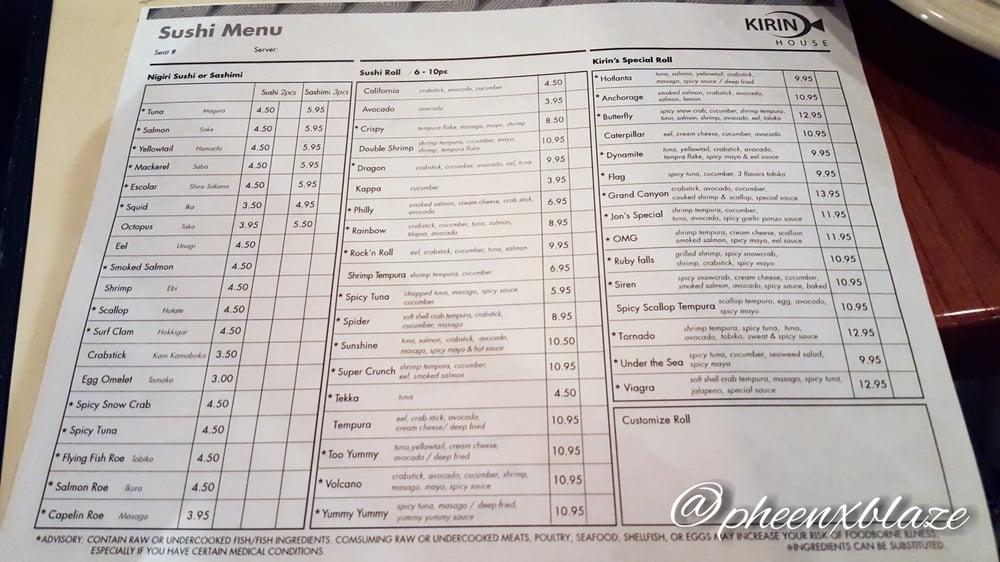 Menu at Kirin House Japanese Steak House & Sushi Bar, Lawrenceville