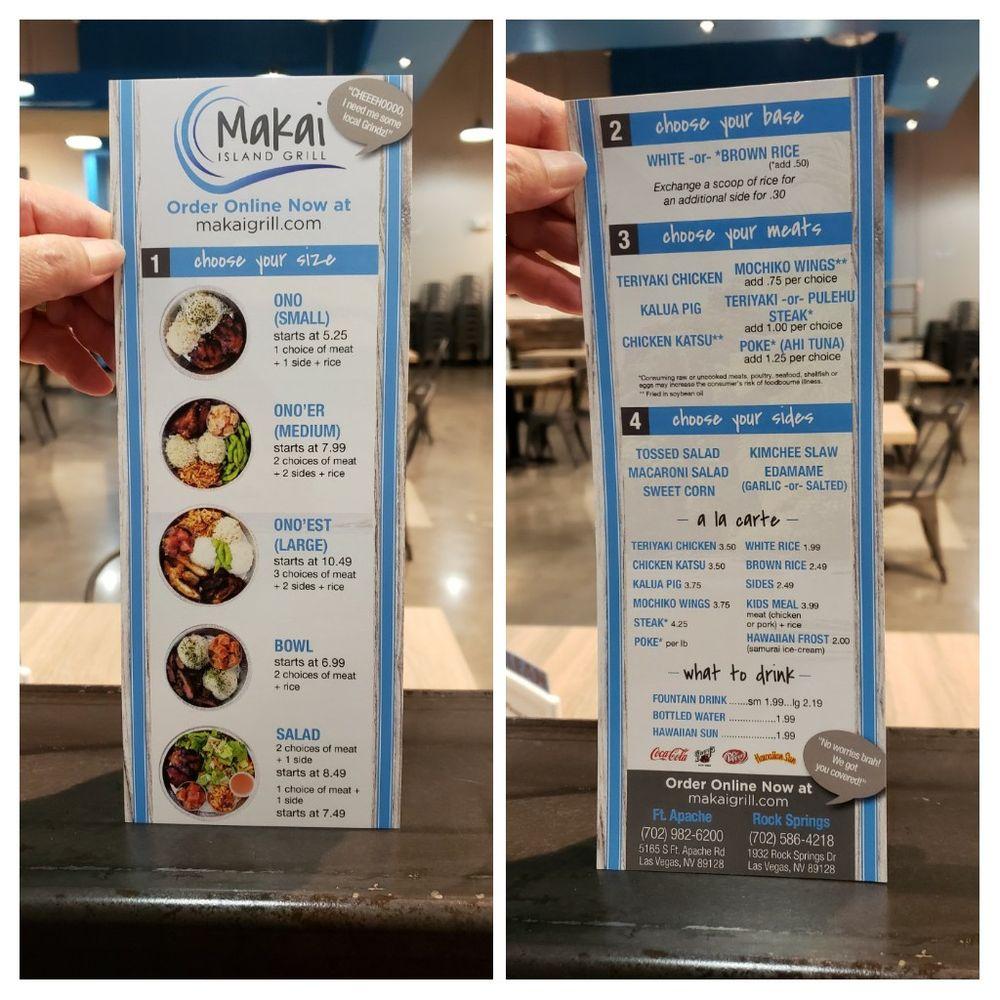 Menu at Makai Pacific Island Grill restaurant, Henderson