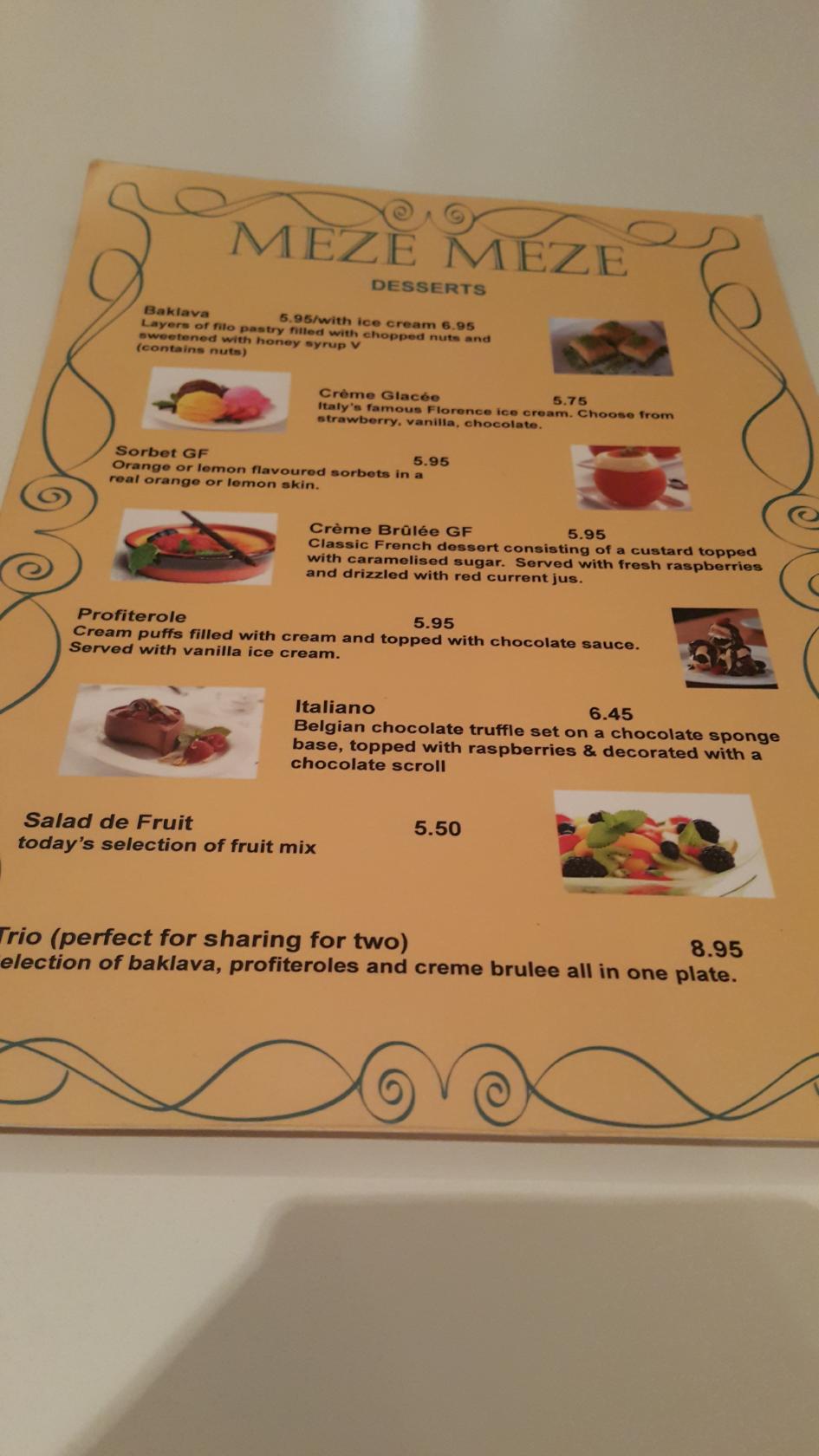 Menu at Meze Meze restaurant, Edinburgh