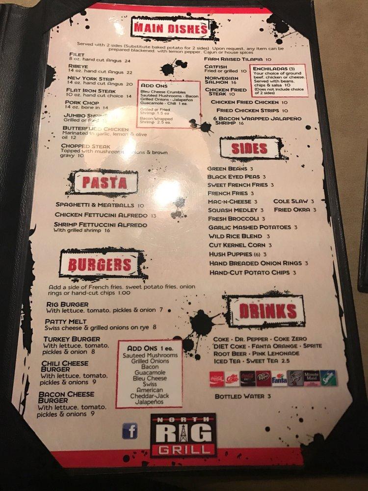 Menu at North Rig Grill pub & bar, Denison