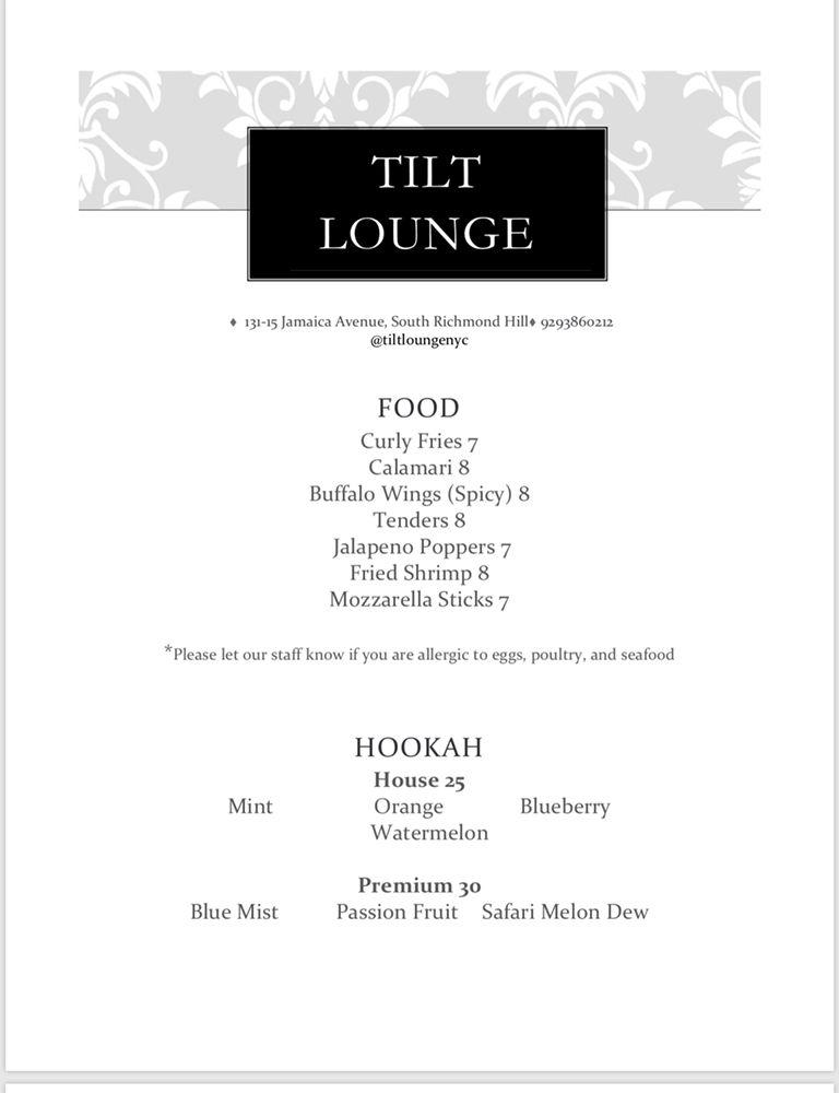 Menu at TILT LOUNGE pub & bar, New York City