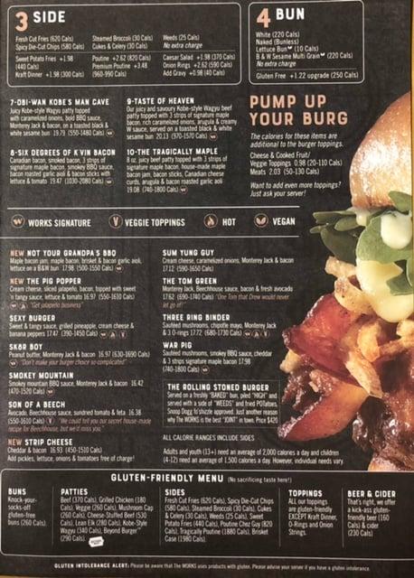 Menu at The WORKS Craft Burgers & Beer restaurant, Brantford