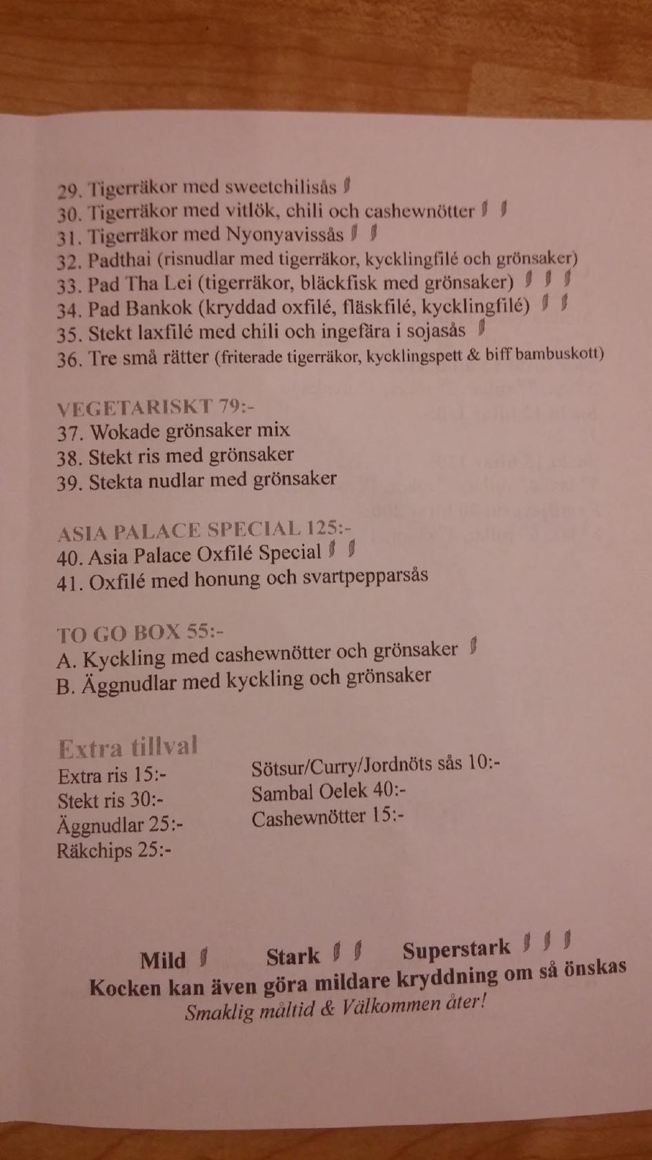 Menu at Asia Palace restaurant, Hallsberg