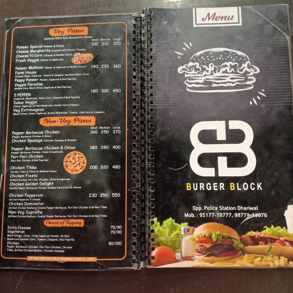 Menu at Burger Block, Dhariwal
