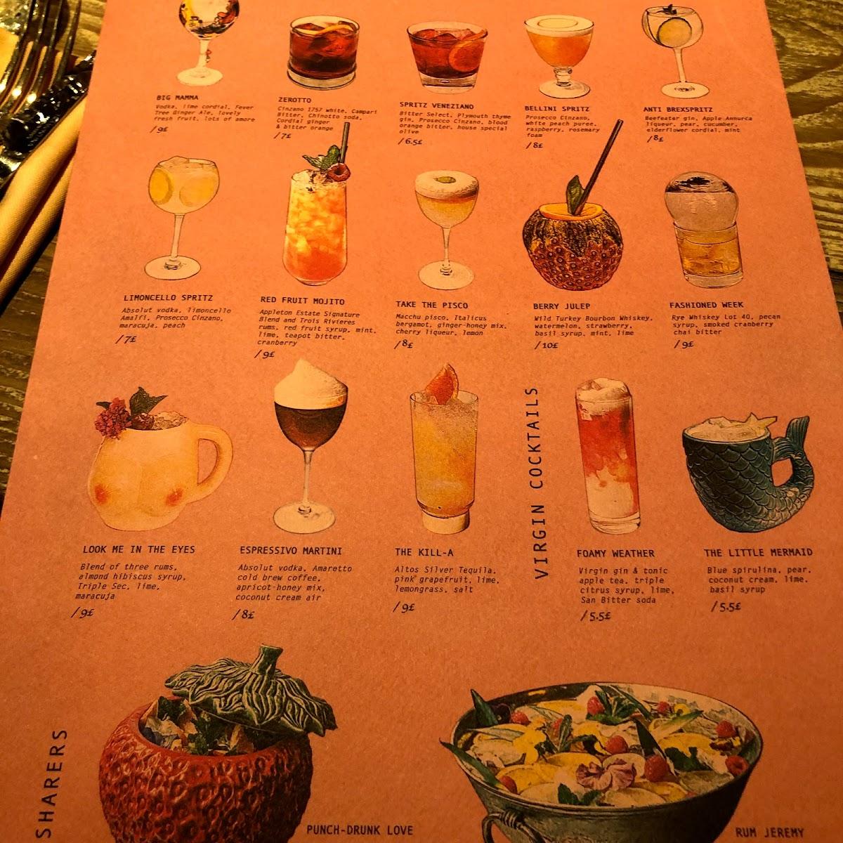 Menu at Circolo Popolare restaurant, London