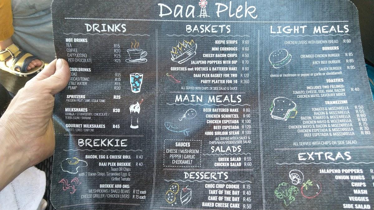 Speisekarte von Daai Plek restaurant, Donkerhoek, 104b Mooiplaats