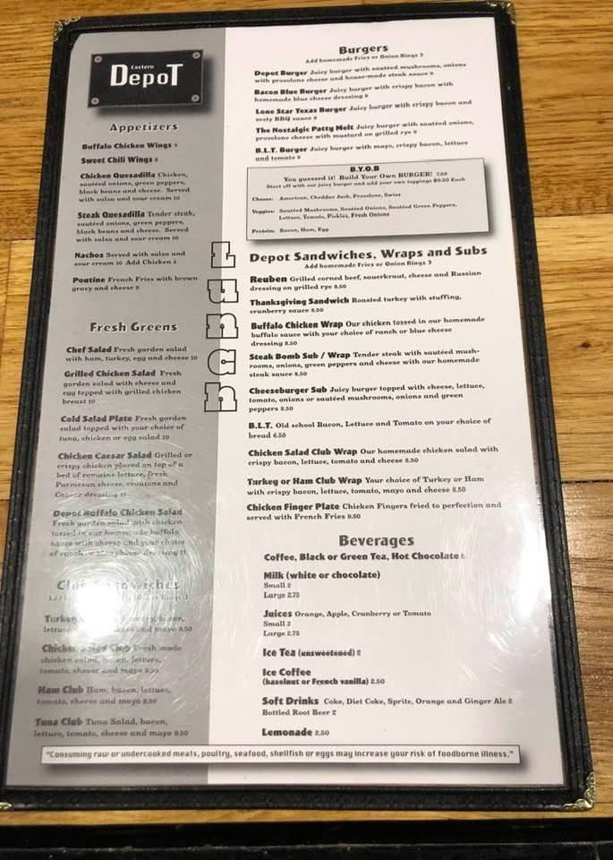Menu at Eastern Depot Restaurant, Berlin, 1 Unity St