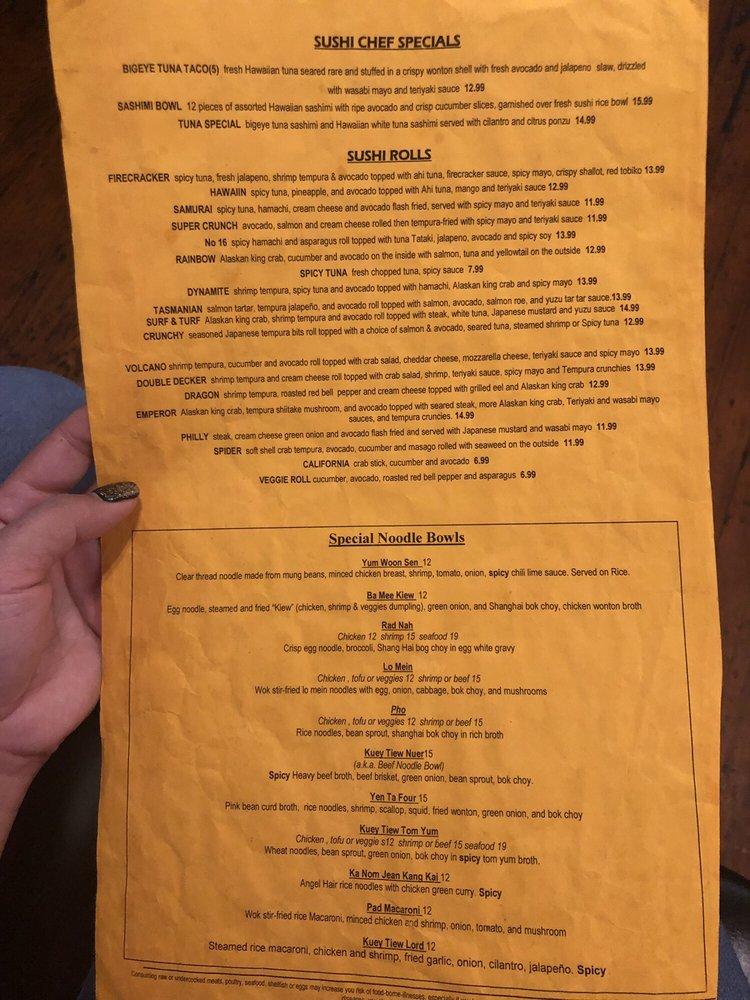 Menu at Garlic Thai Cuisine and Sushi Bar, Newnan