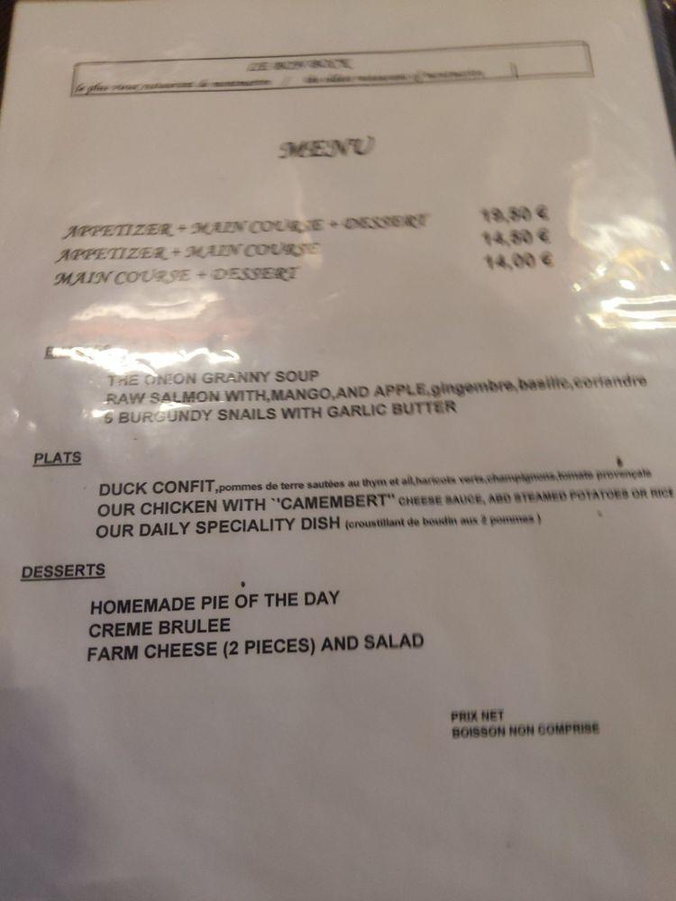 Menu au LE BON BOCK restaurant, Paris