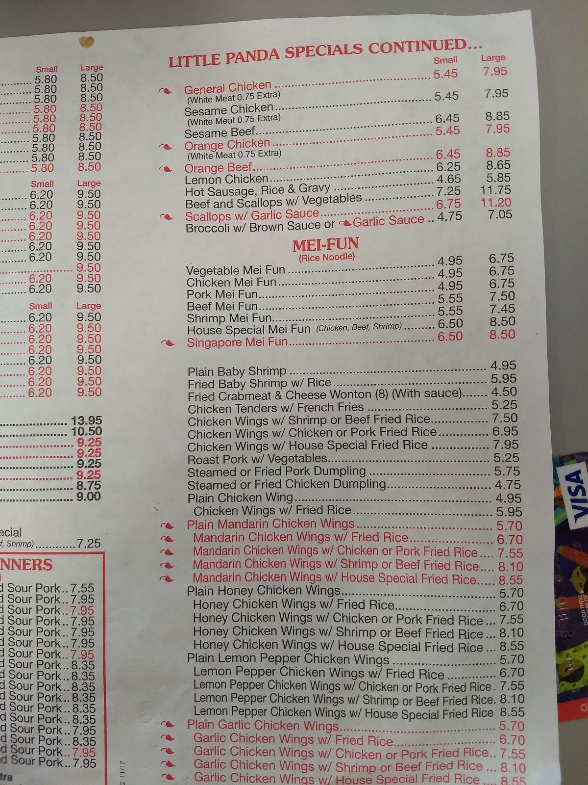 Menu at Little Panda restaurant, Ahoskie