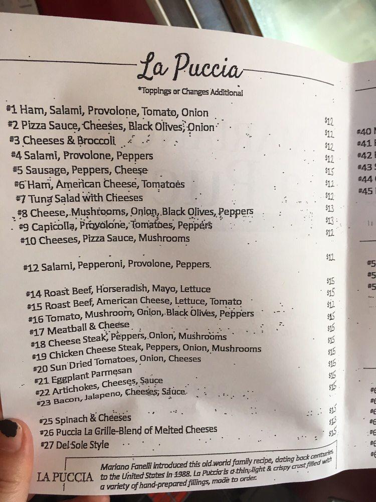 Menu at Mariano's La Puccia restaurant, Exeter