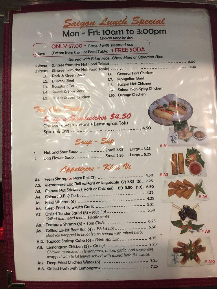 Menu at Pho Saigon Restaurant, Seattle, Madison St