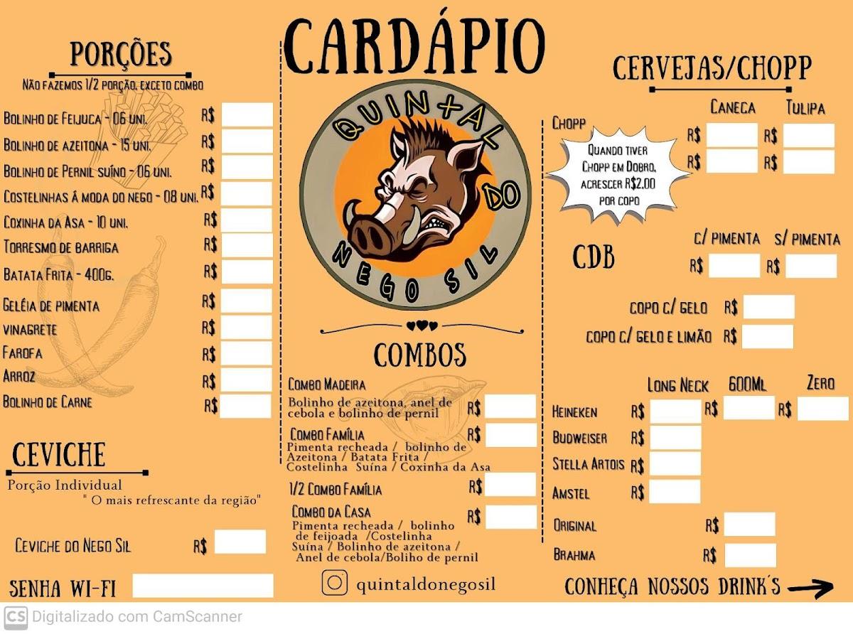 Menu at Quintal do nego sil pub & bar, Três Lagoas
