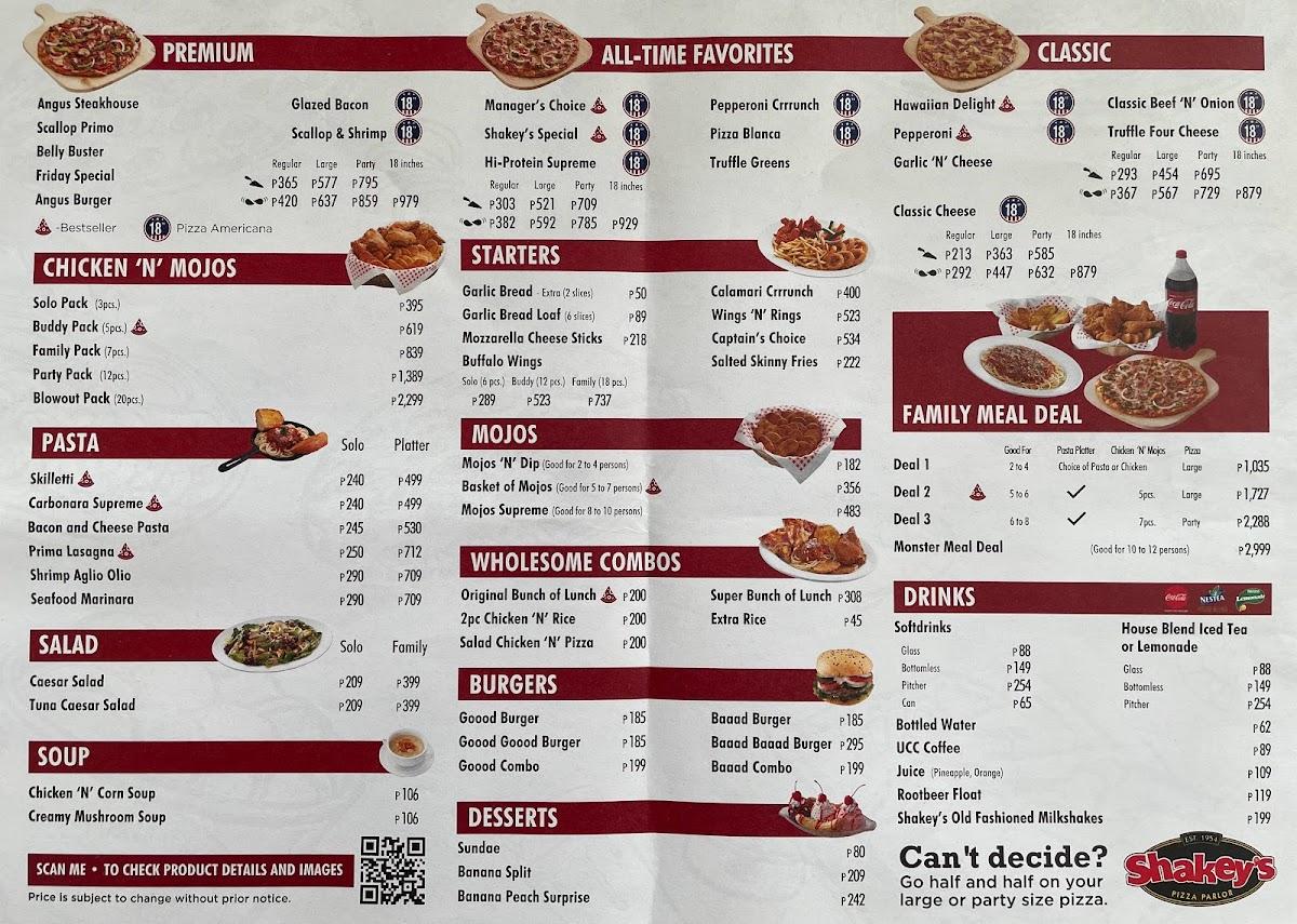 Menu at Shakey's restaurant, Dumaguete, Calindagan Rd